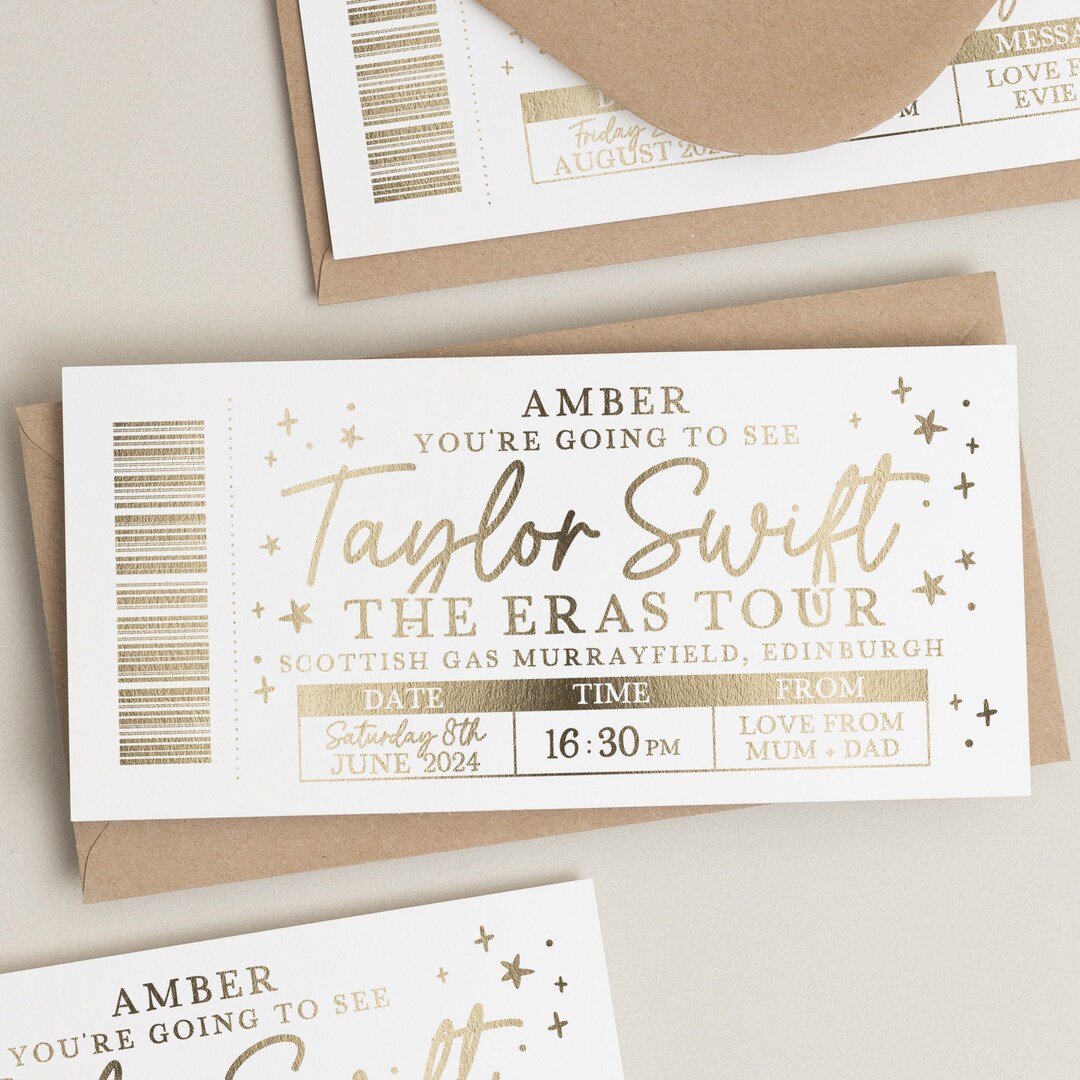 Personalised Gold Foil Scratch Gift Voucher, Taylor Swift Gig Ticket ...