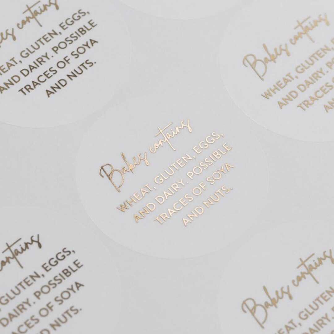 Allergen Labels for Bakers, Ingredients Label Stickers, Custom Foil ...