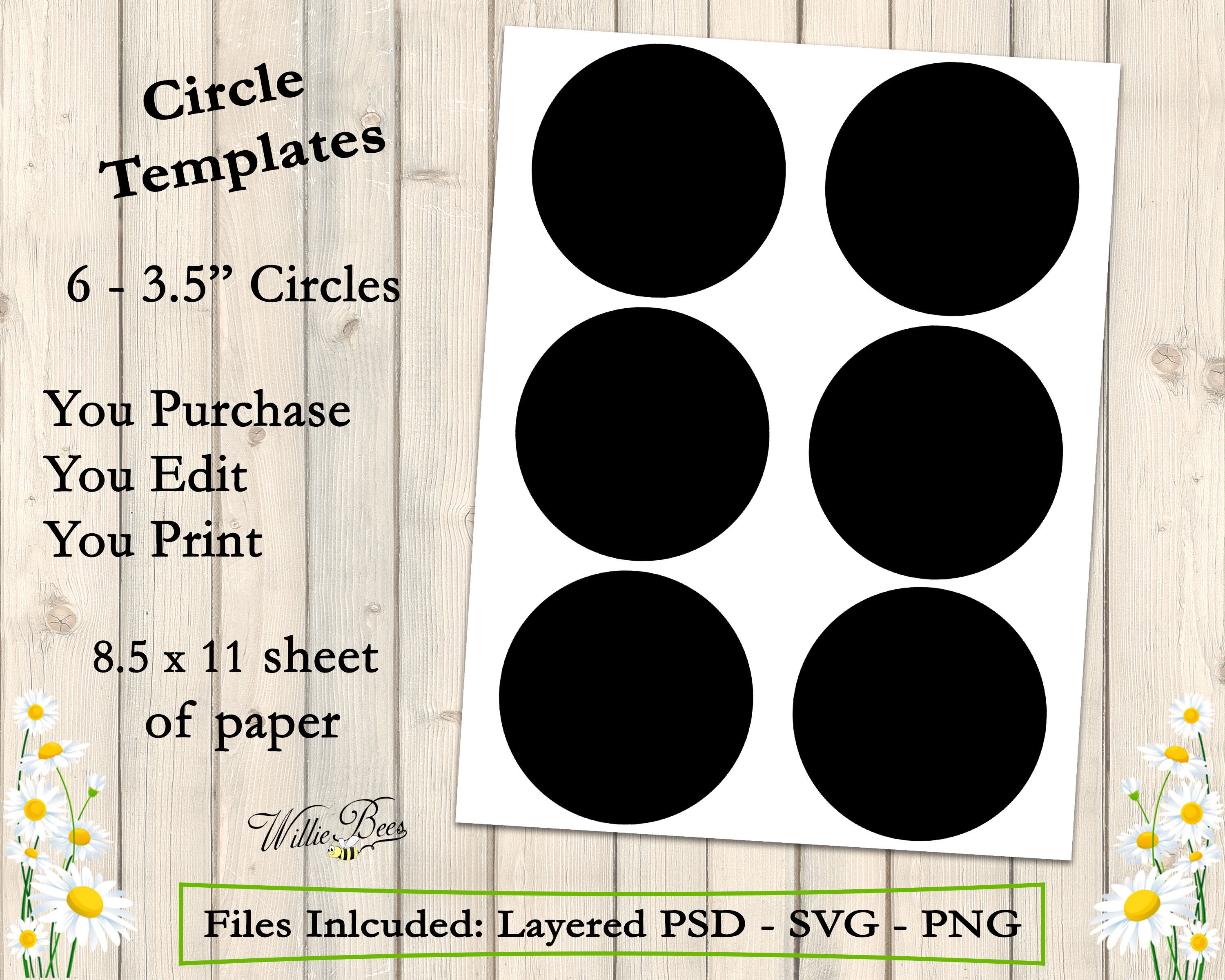 3.5 Inch Circle Template PSD Circle Collage Sheet Bottle Cap - Etsy