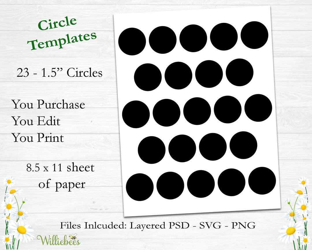 1.5 Inch Circle Template PSD, Circle Collage Sheet, Bottle Cap Template ...