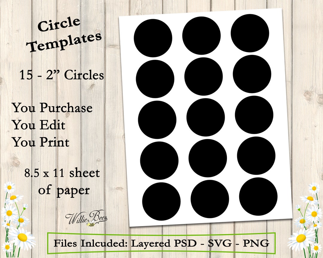 2 Inch Circle Template PSD, Circle Collage Sheet, Bottle Cap Template ...