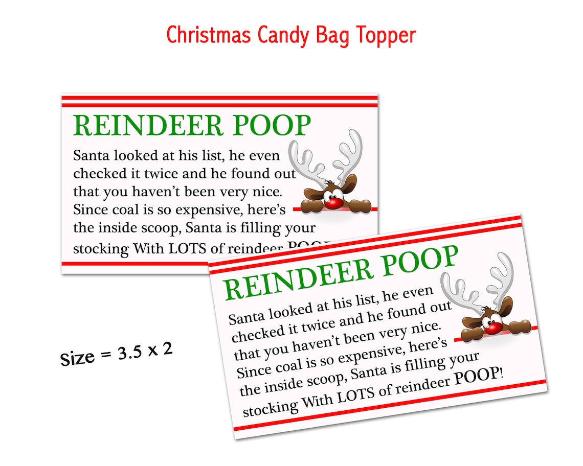 Reindeer Poop Christmas Candy Bag Topper Candy Bag Tags | Etsy