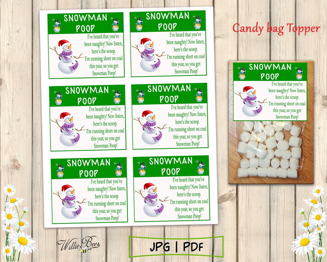 Snowman Poop Christmas Candy Bag Topper Candy Bag Tags Treat - Etsy Canada