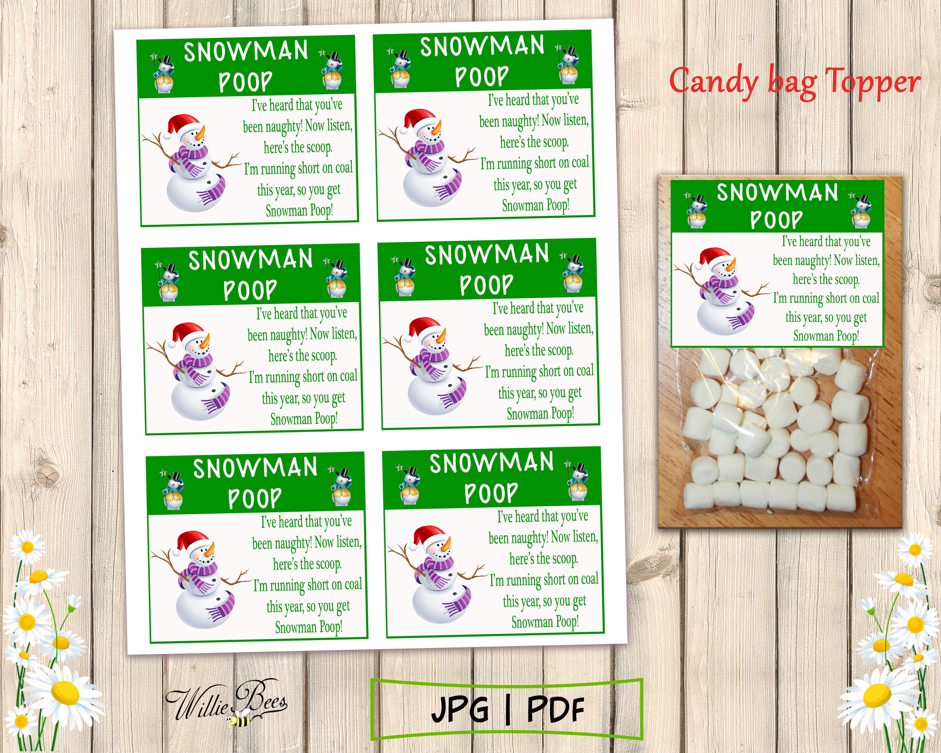 Snowman Poop Christmas Candy Bag Topper Candy Bag Tags Treat - Etsy Canada
