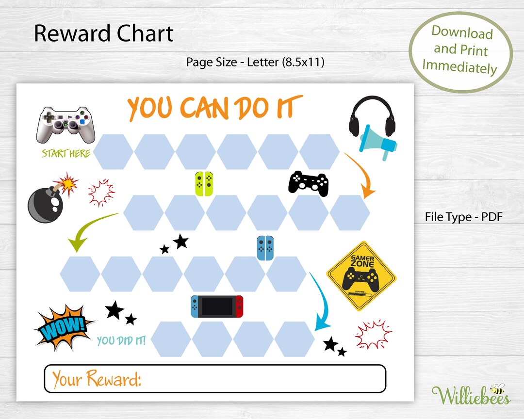 Printable Video Game Reward Chart, Gamer Behavior Chart, Gaming Routine ...
