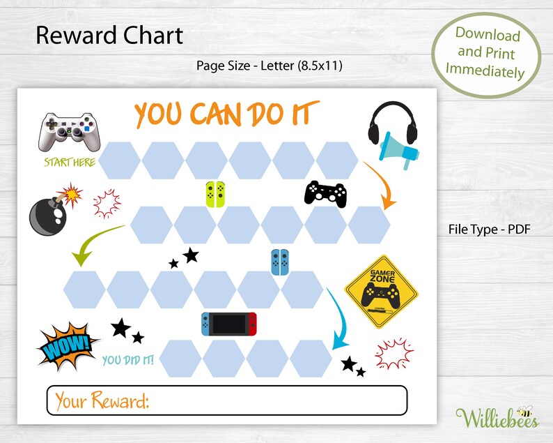 Printable Video Game Reward Chart Gamer Behavior Chart - Etsy