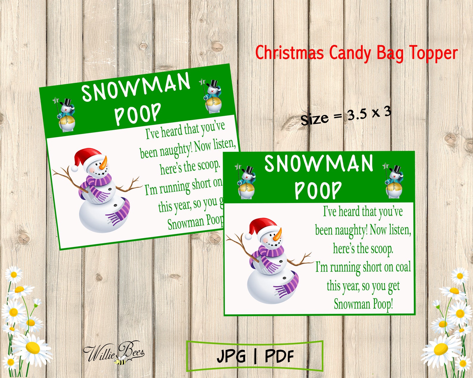 Snowman Poop Christmas Candy Bag Topper Candy Bag Tags Treat | Etsy