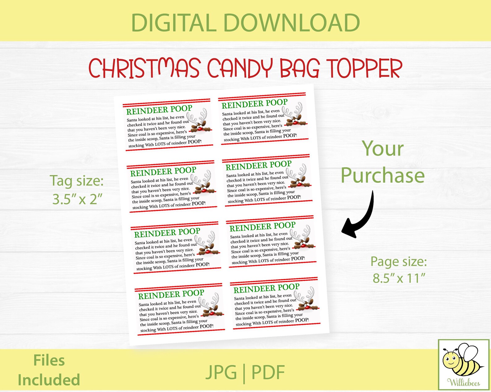 Reindeer Poop Christmas Candy Bag Topper, Candy Bag Tags, Treat Bag ...
