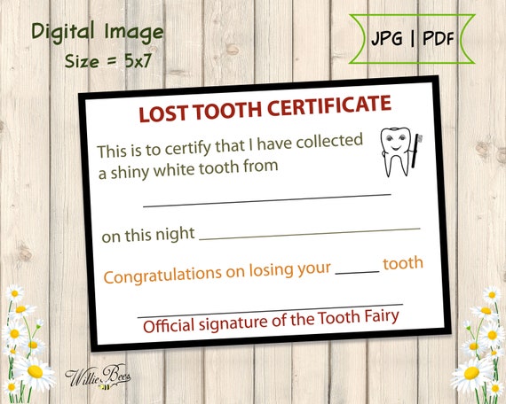 Lost Tooth Certificate Missing Tooth Note Printable Tooth | Etsy