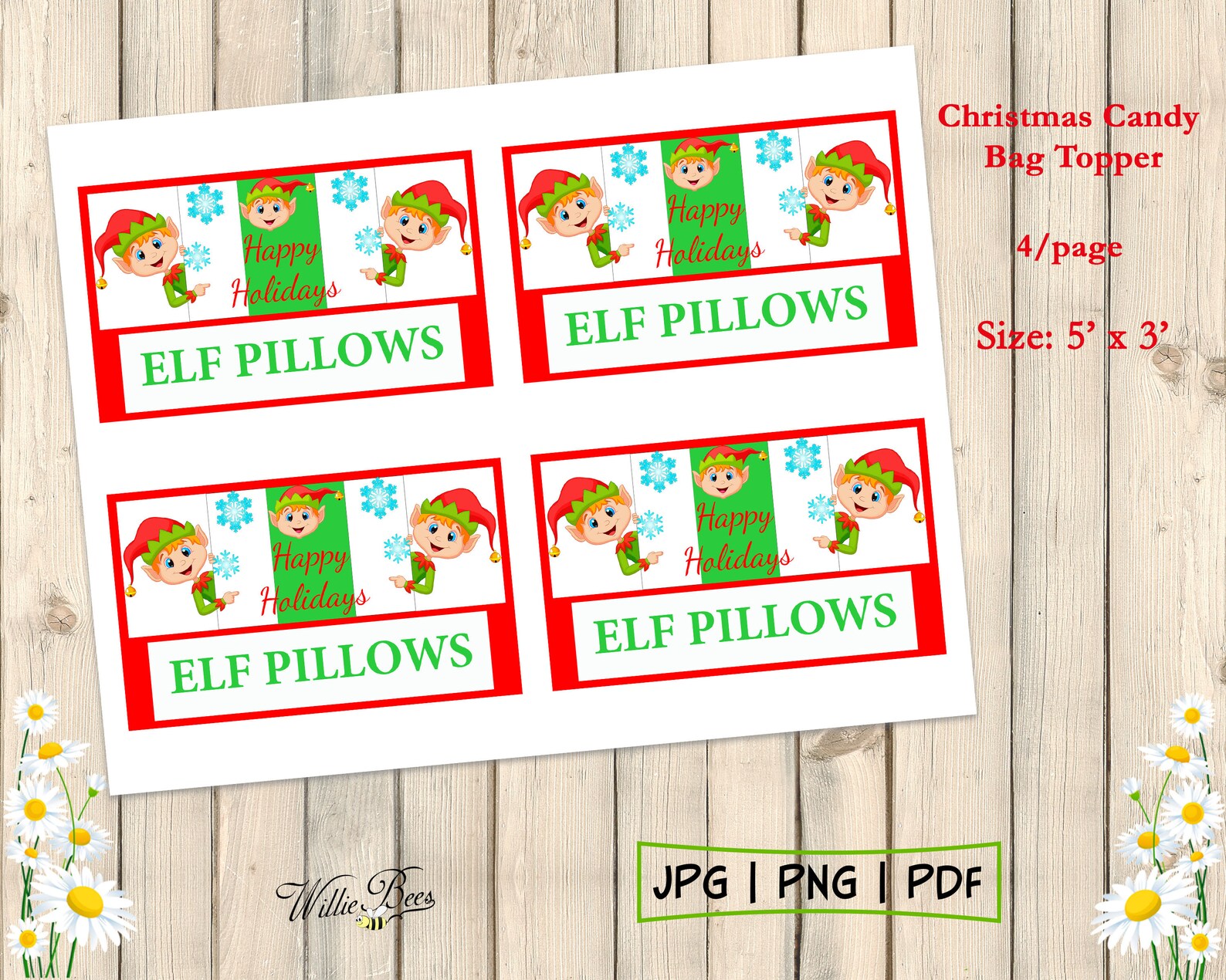 Christmas Bag Topper Elf Pillows Tags Treat Bag Toppers | Etsy