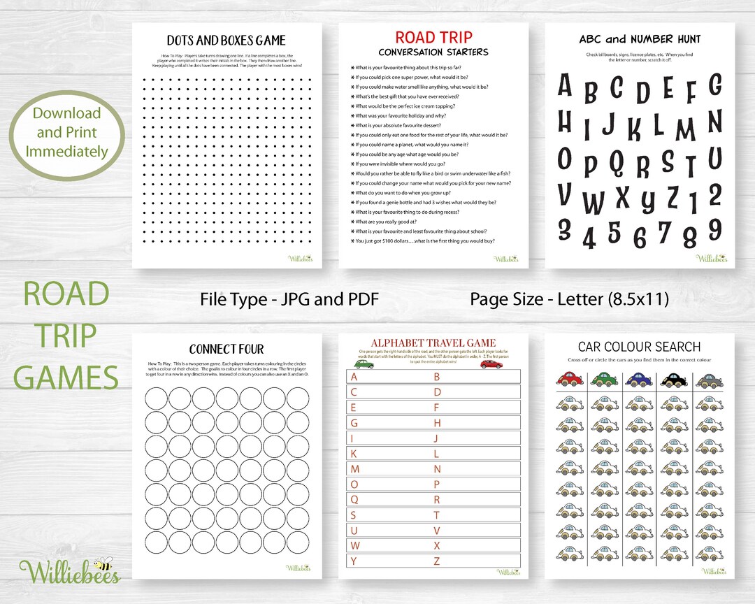 Road Trip Printable Game Bundle, Conversation Starter, Car Colour ...