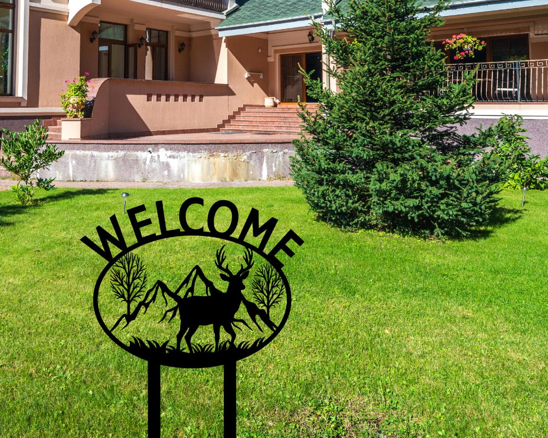 Welcome Garden Stake SVG, Deer Scene, Lawn Decor, Farmhouse Design ...