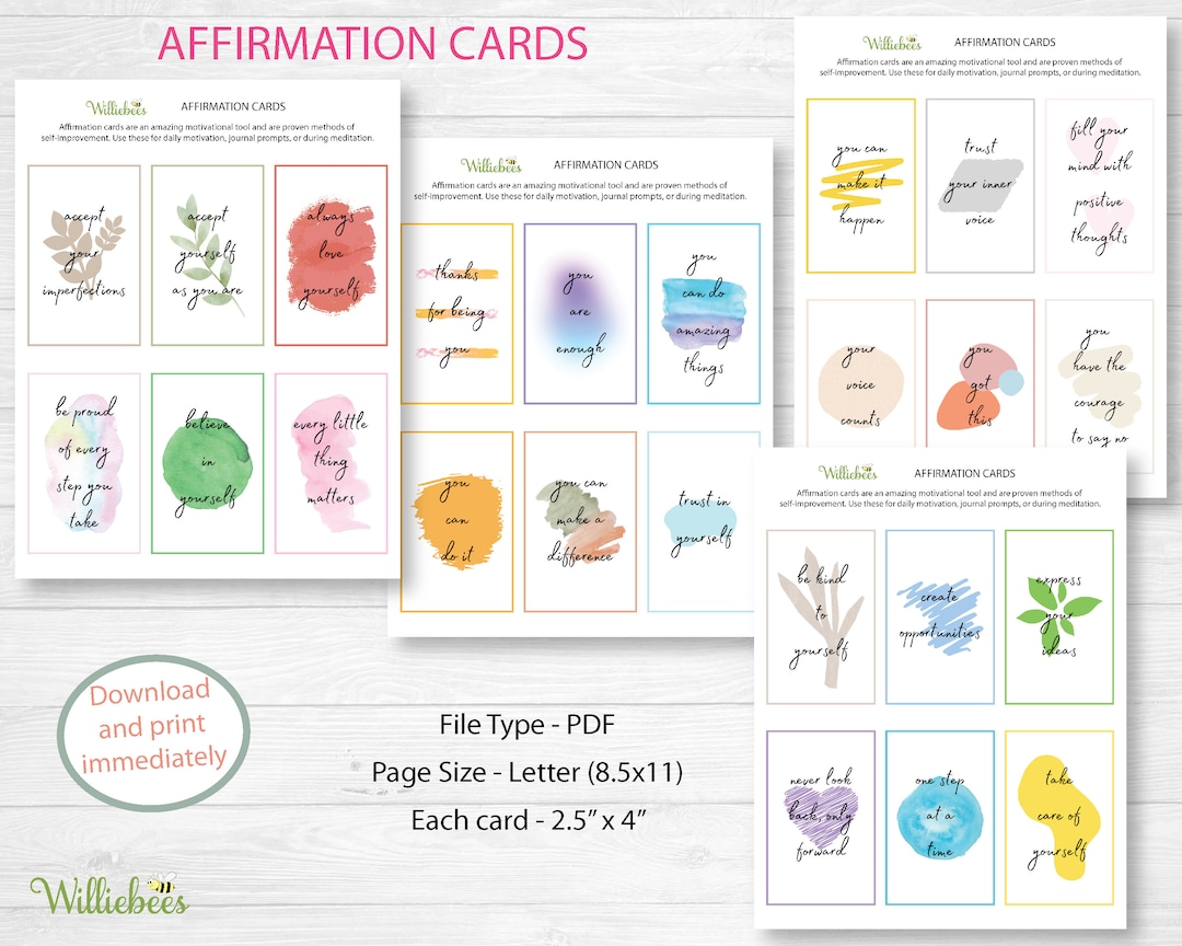 Positive Affirmation Cards, Encouragement Notes, Printable Cards, Daily ...