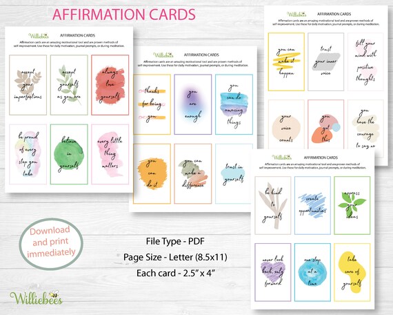Positive Affirmation Cards Encouragement Notes Printable - Etsy
