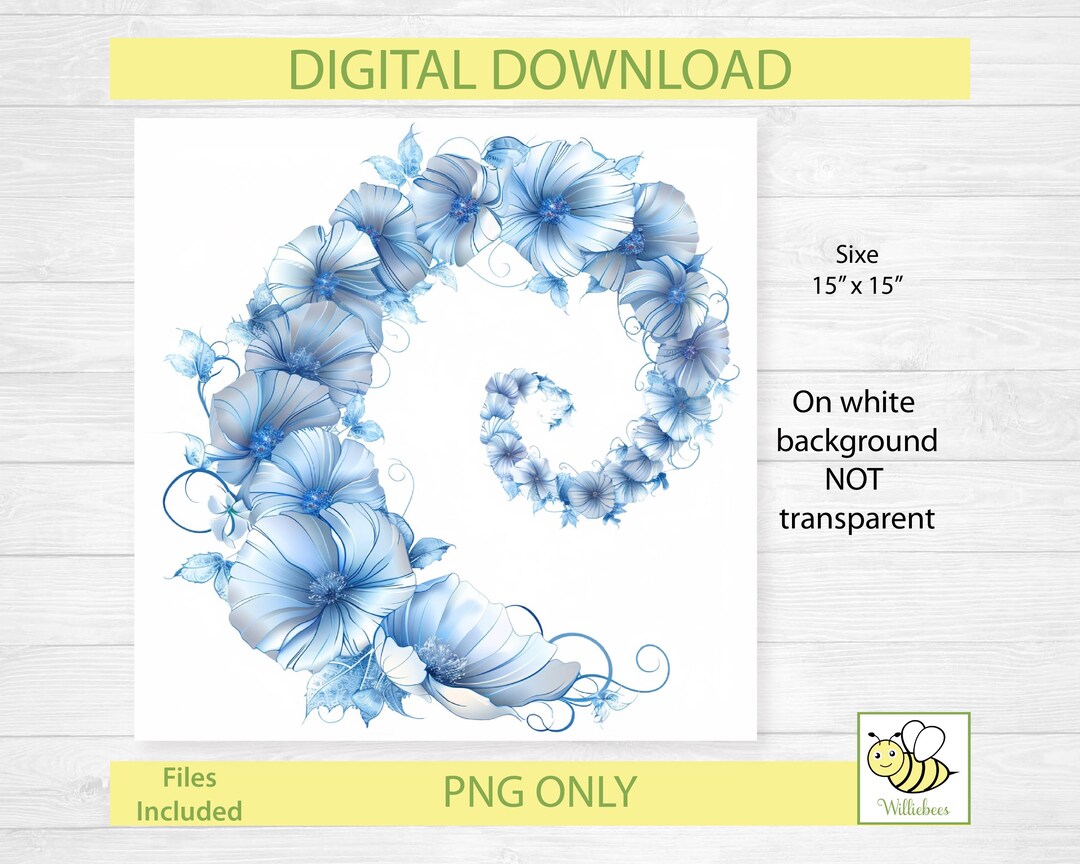 Spiral Light Blue Flowers on White Background, DIY Image, Circle Design ...