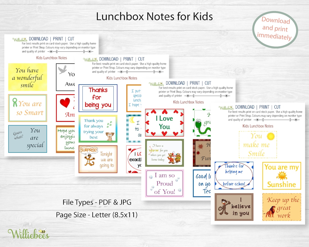 Back to School Lunch Box Notes for Kids, Positive Affirmations ...