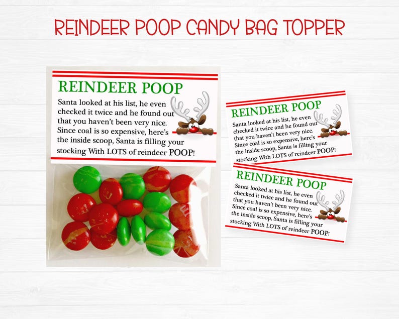 Reindeer Poop Christmas Candy Bag Topper, Candy Bag Tags, Treat Bag ...