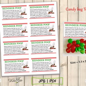 Reindeer Poop Christmas Candy Bag Topper, Candy Bag Tags, Treat Bag ...