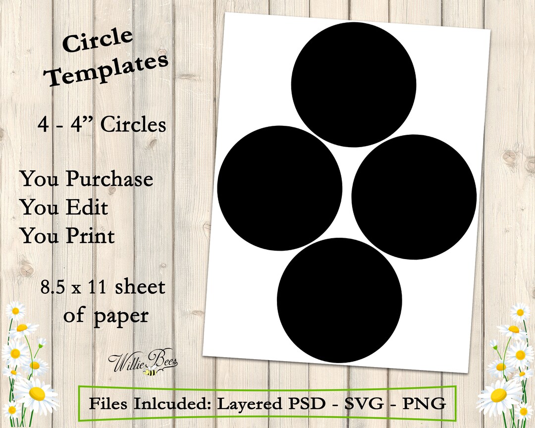 4 Inch Circle Template PSD, Circle Collage Sheet, Bottle Cap Template ...