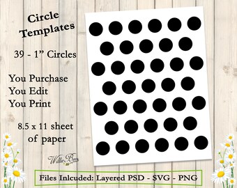 1 Inch Circle Template 40 Circles Diy Collage Sheet Jpg, Psd, Gimp, for ...