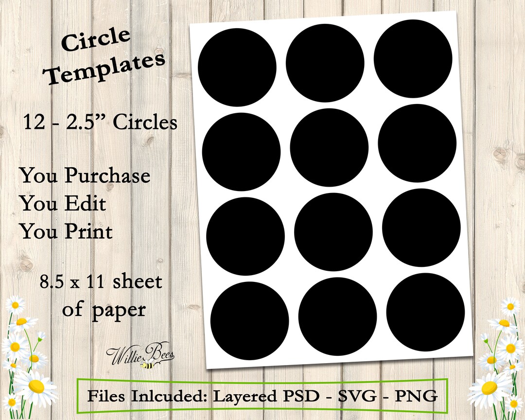 2.5 Inch Circle Template PSD, Circle Collage Sheet, Bottle Cap Template ...