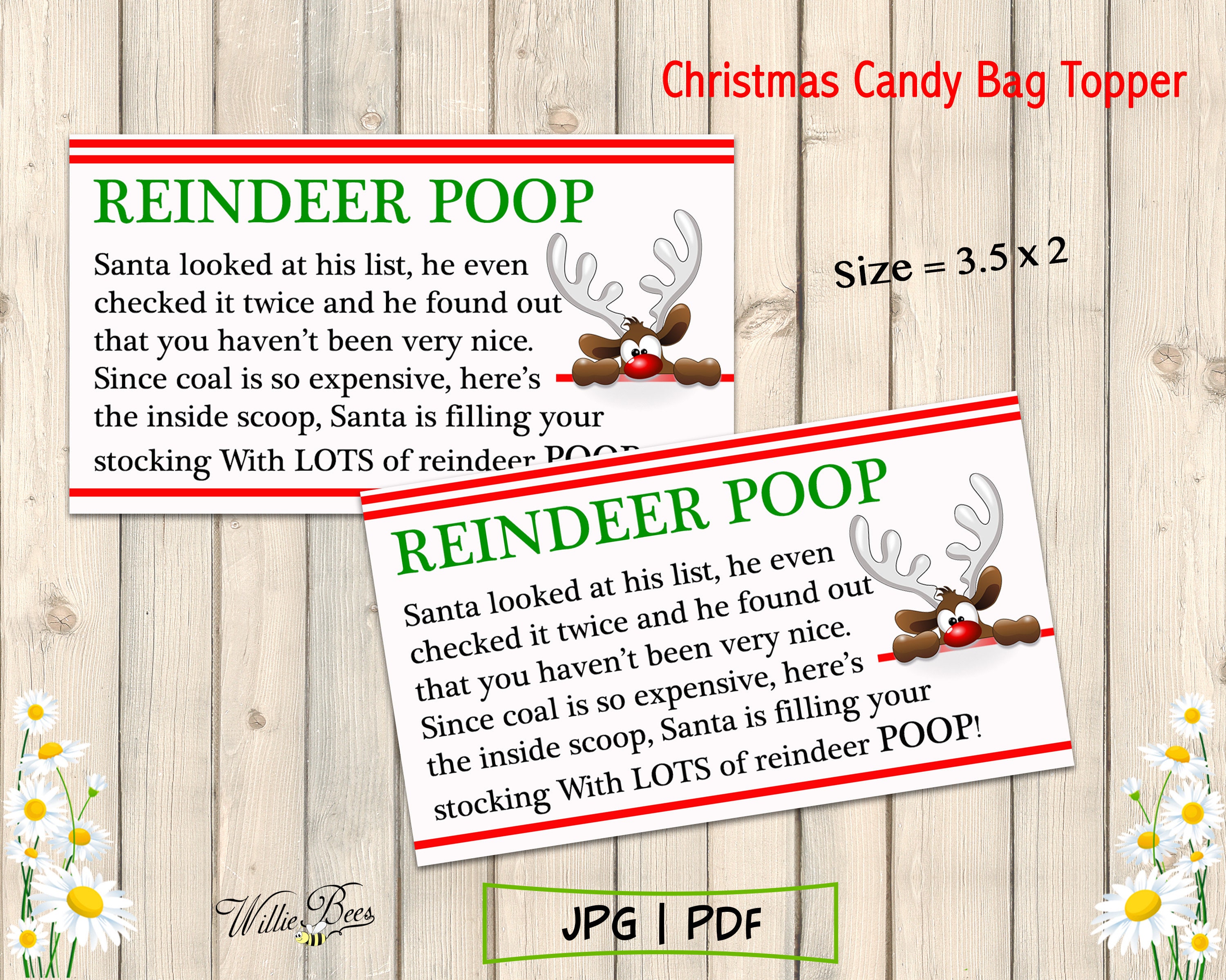 Reindeer Poop Christmas Candy Bag Topper Candy Bag Tags | Etsy