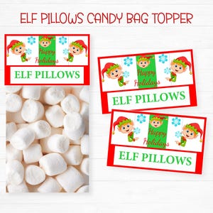 Christmas Bag Topper, Elf Pillows Tags, Treat Bag Toppers, Candy Bag ...