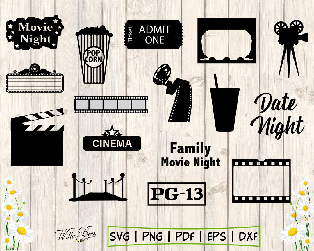 Movie Night SVG, Movie Clipart, Movie Theatre, Cinema Clipart, Popcorn ...
