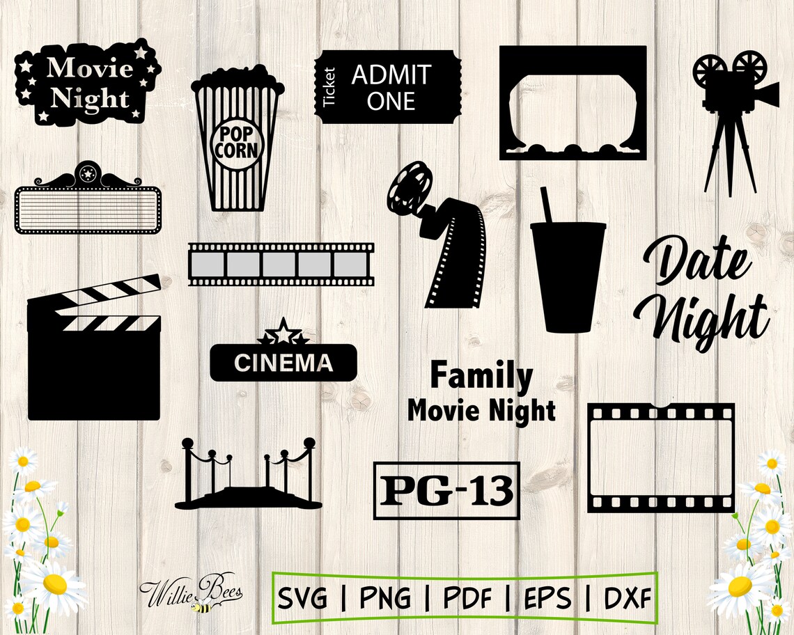 Movie Night SVG Movie Clipart Movie Theatre Cinema Clipart - Etsy