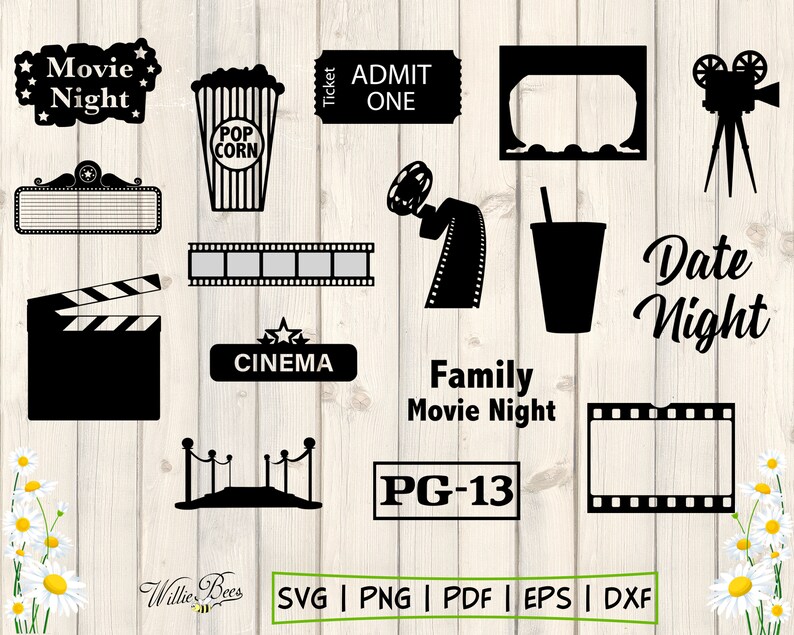 Movie Night SVG Movie Clipart Movie Theatre Cinema Clipart | Etsy