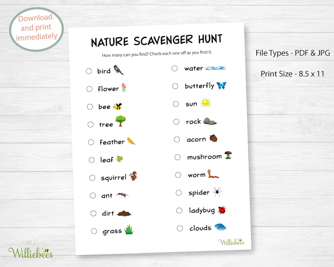Nature Scavenger Hunt Game for Kids, Outdoor Activity, Educational ...