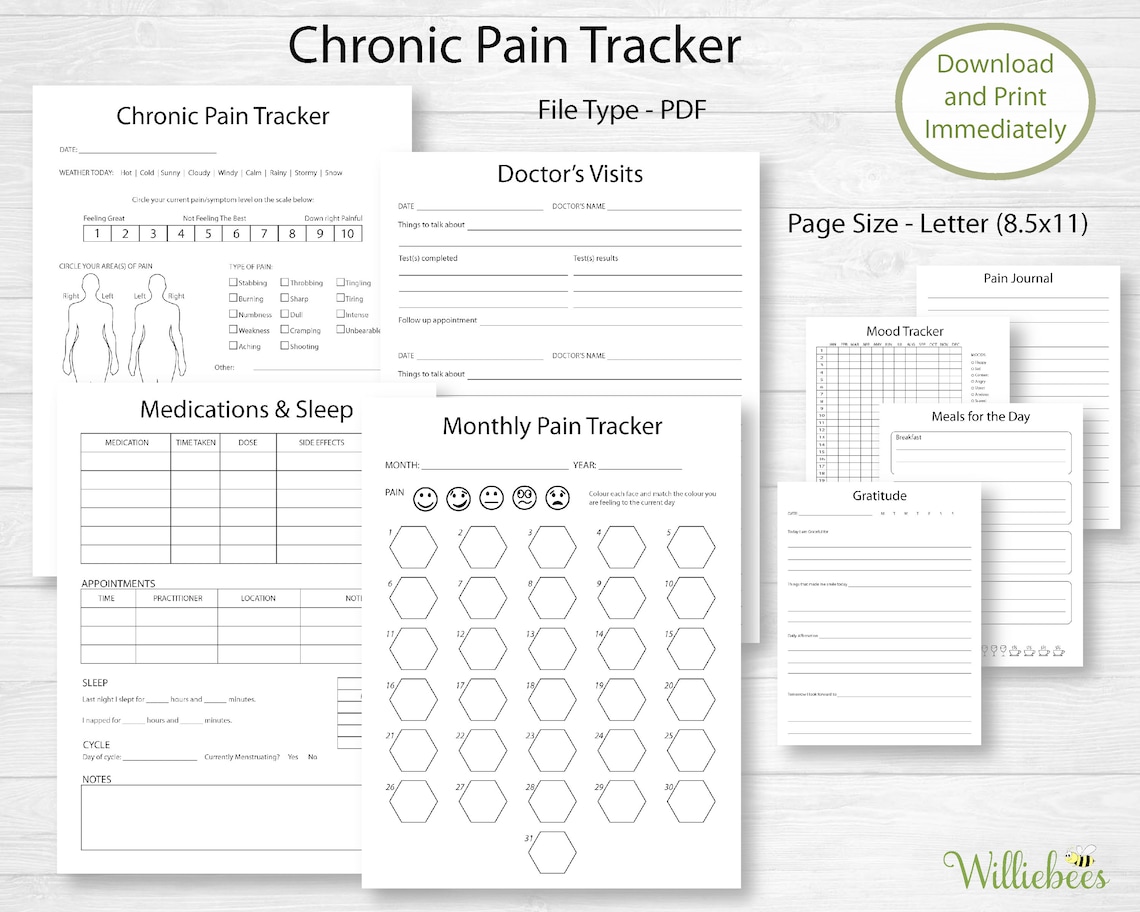 Chronic Pain Tracker Worksheets Pain Journal Personal - Etsy Ireland