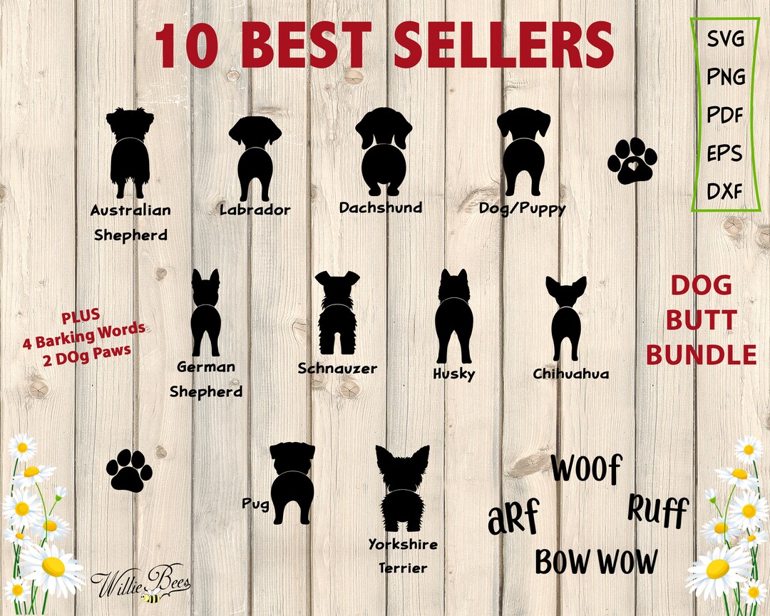 Dog Butt Bundle SVG, Dog Images, Canine Decals, Dog Paws, Dog Leash ...