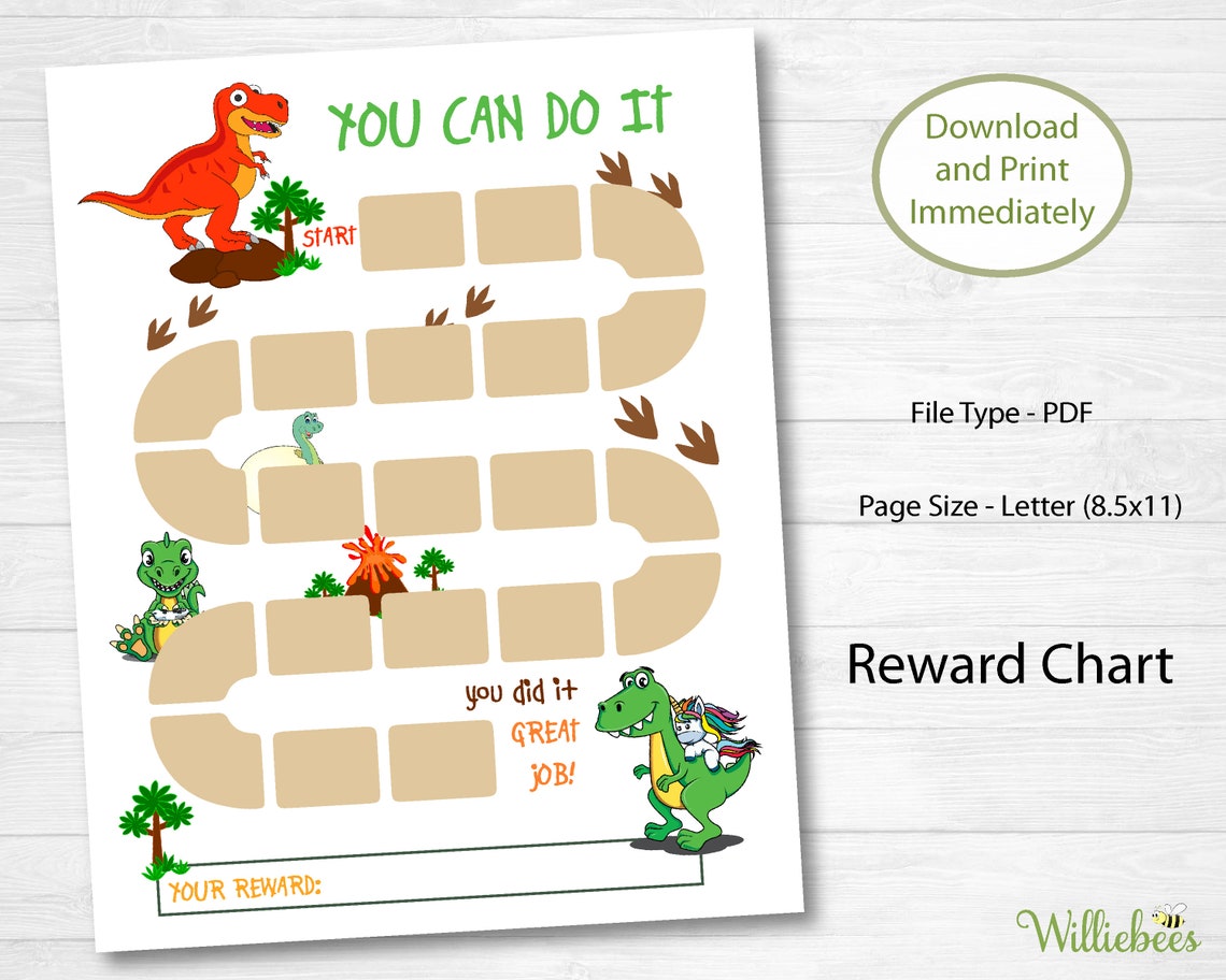 Printable Dinosaur Reward Chart Kids Behavior Sticker Chart - Etsy
