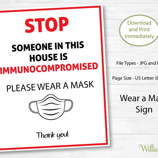 Immunocompromised Sign - Etsy