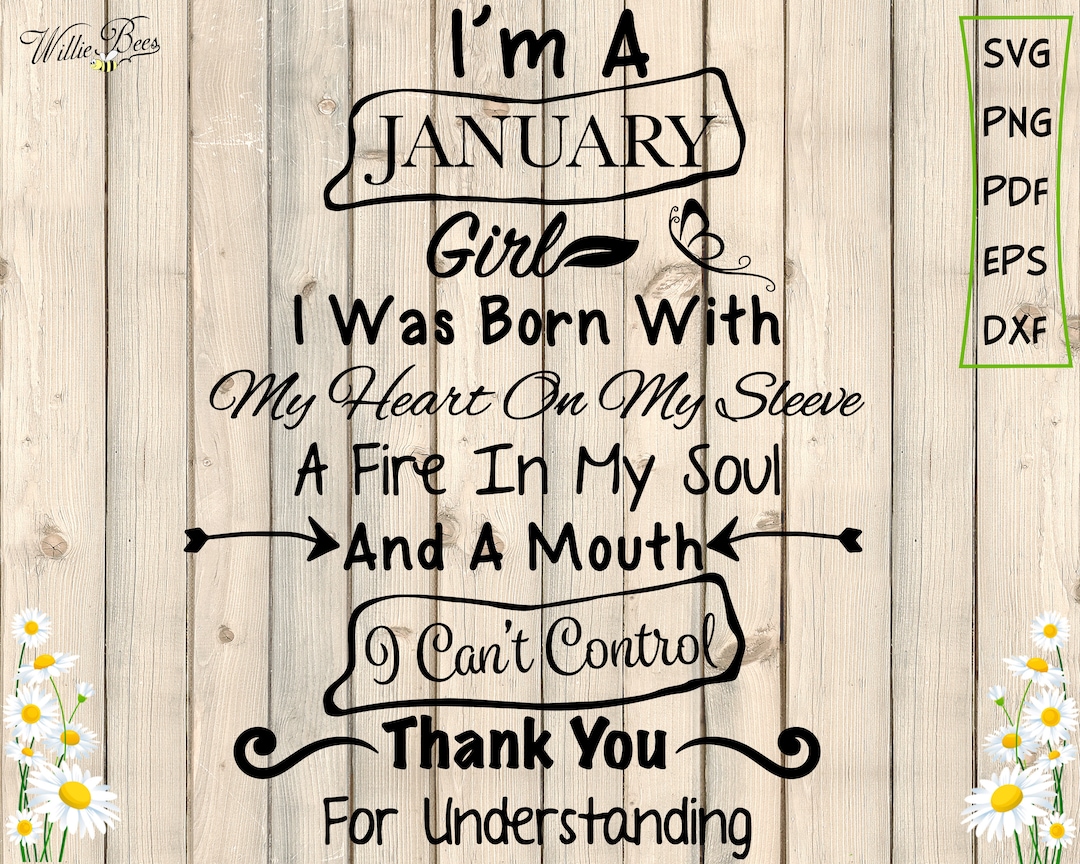 January Birthday SVG, I'm A January Girl, Aquarius, Capricorn, Heart on ...