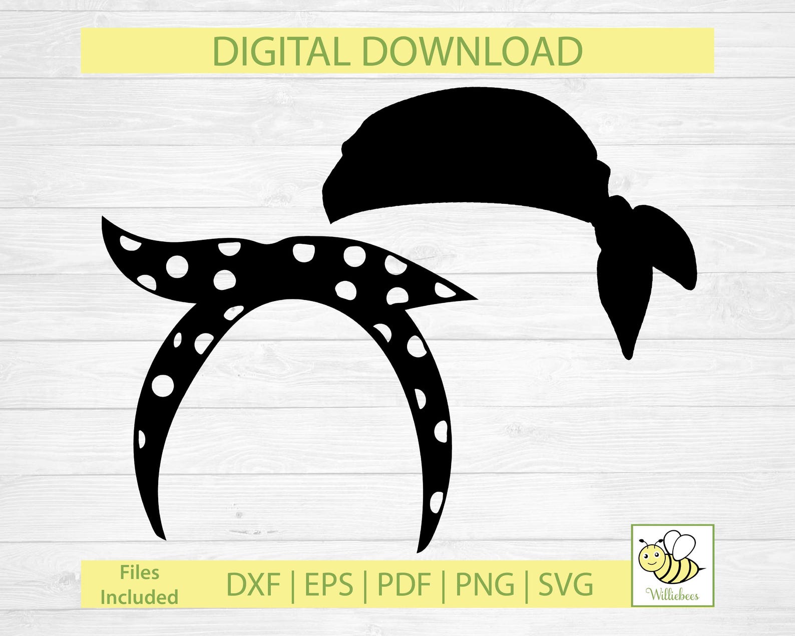 Bandana Headband SVG Silhouette Clipart, Headband Accessories, Bandana ...