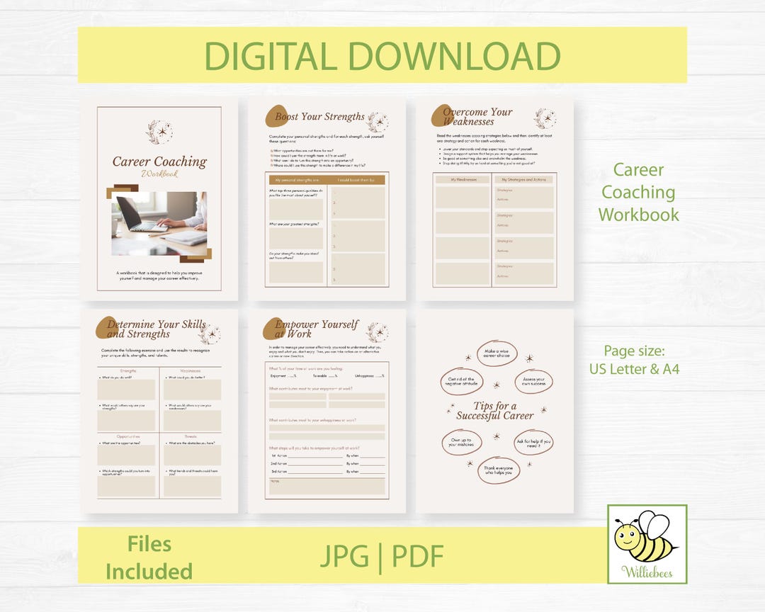 Career Coaching Workbook, Tips for Success, Printable Guide, Personal ...