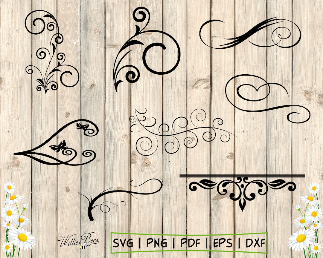 Flourish Swirl SVG Clipart, Embellishment Images, Curvy Flourish SVG ...