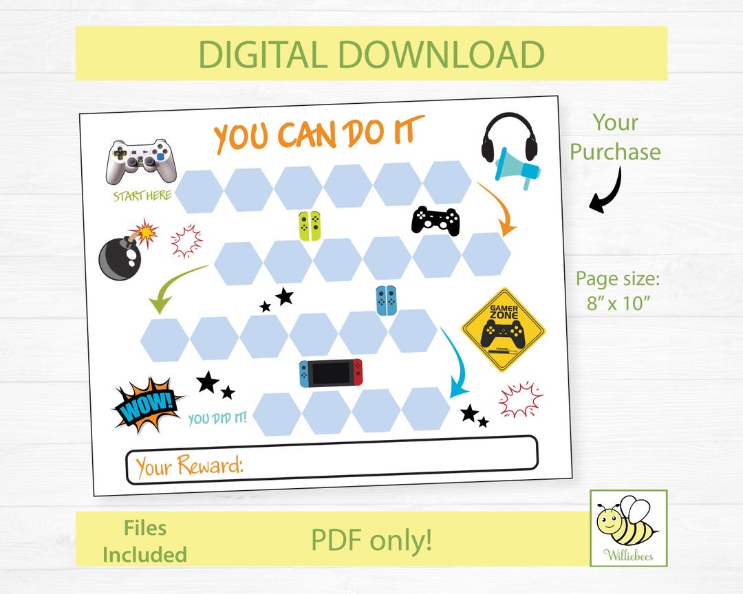 Printable Video Game Reward Chart, Gamer Behavior Chart, Gaming Routine ...
