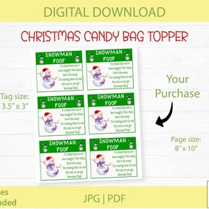 Snowman Poop Christmas Candy Bag Topper, Candy Bag Tags, Treat Bag ...