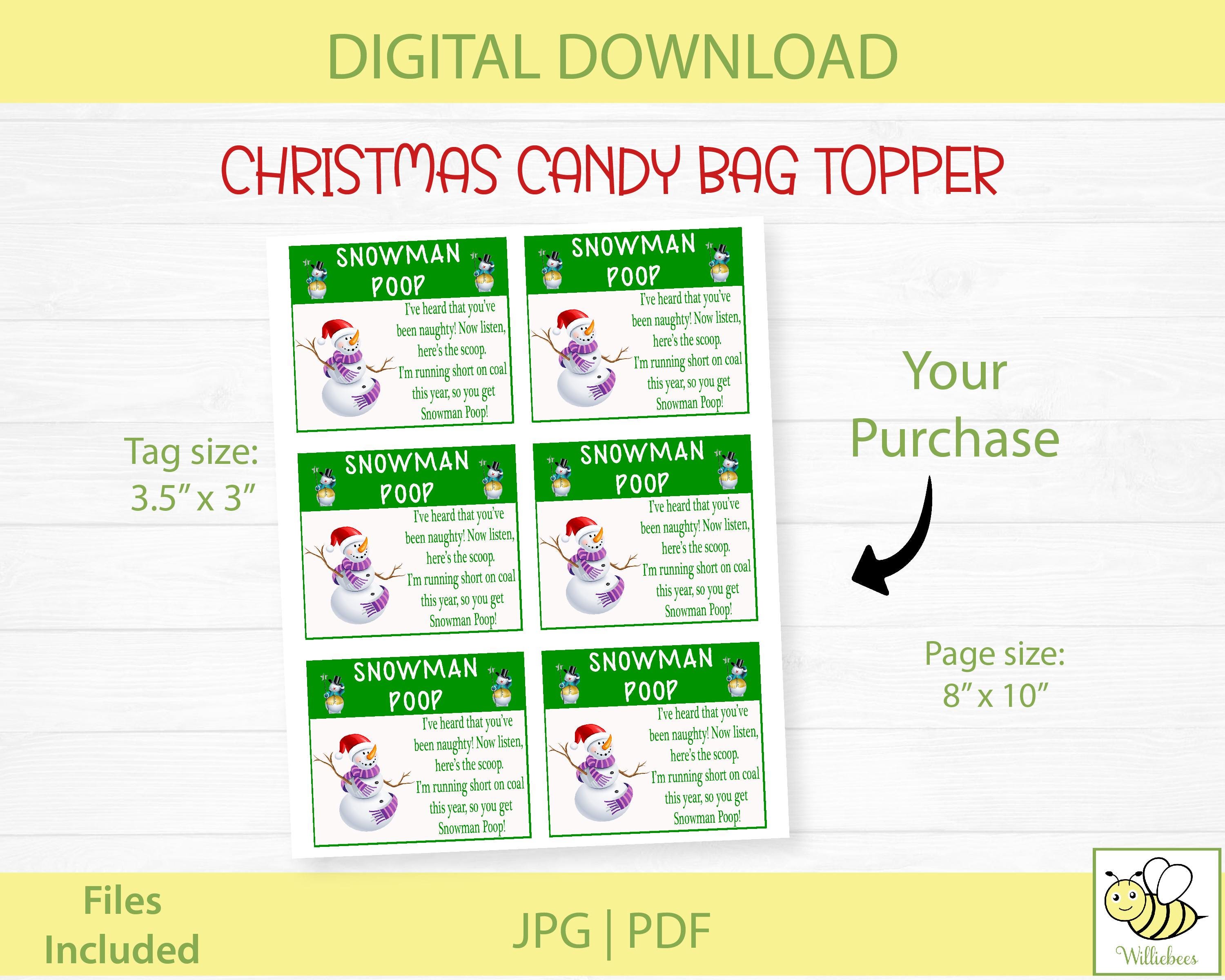 Snowman Poop Christmas Candy Bag Topper, Candy Bag Tags, Treat Bag ...