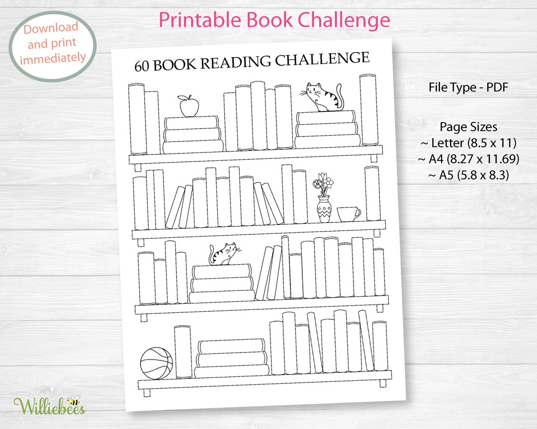 Printable Book Challenge Tracker, Books to Read, Bookshelf Planner ...