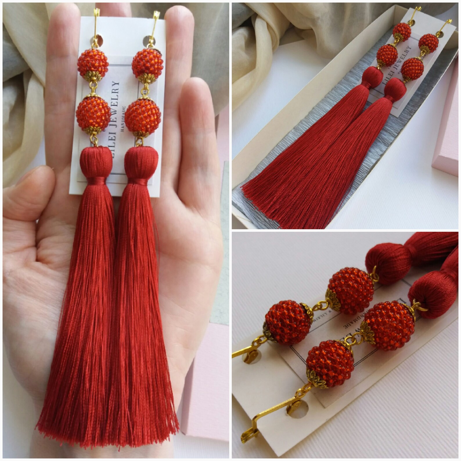 Red Tassel Earrings Long Red Trendy Earrings Unique Statement | Etsy