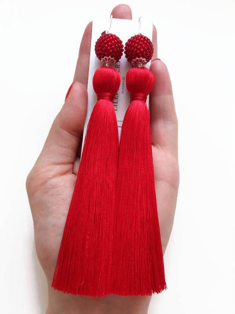 Red Tassel Earrings Long Red Trendy Earrings Unique Statement Earrings ...