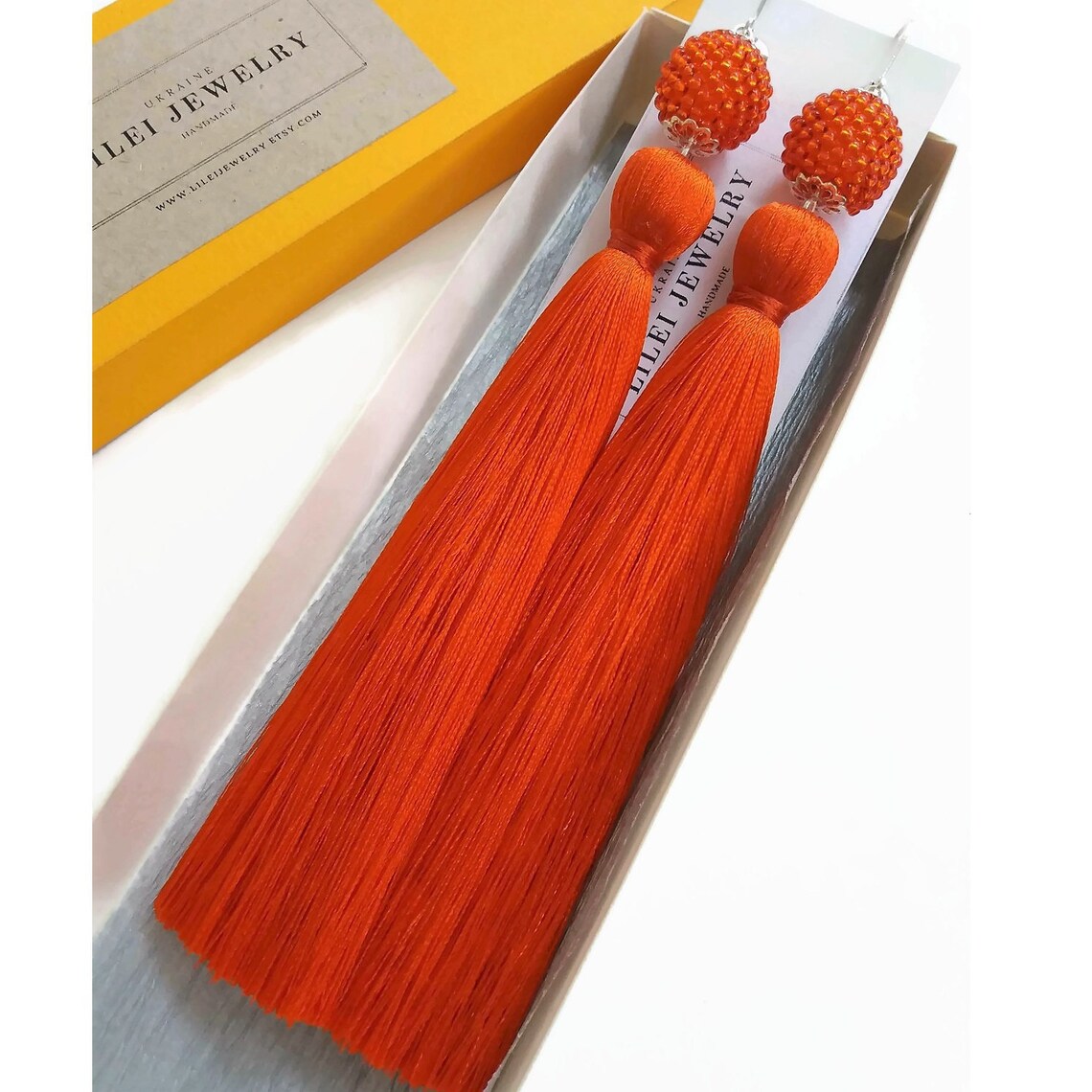 Orange Tassel Earrings With Orange Beaded Beads Long Silk - Etsy
