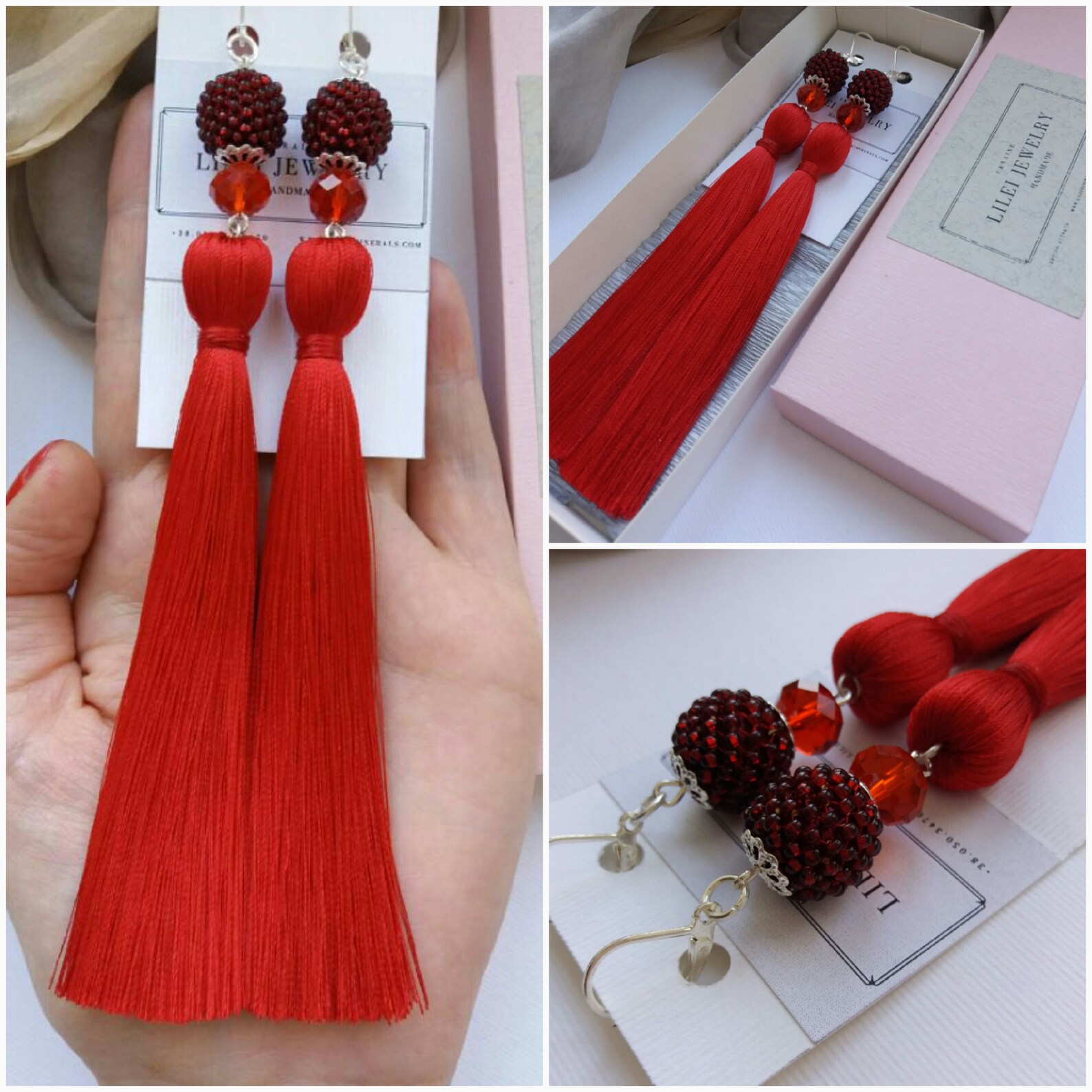 Red Tassel Earrings Long Red Trendy Earrings Unique Statement | Etsy