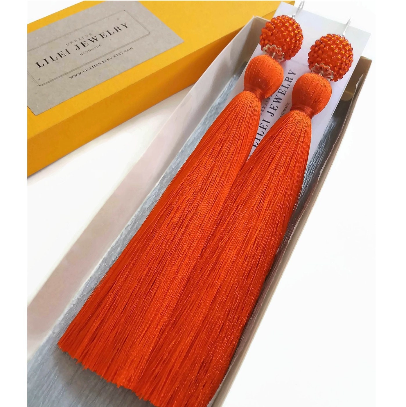 Orange Tassel Earrings With Orange Beaded Beads Long Silk - Etsy