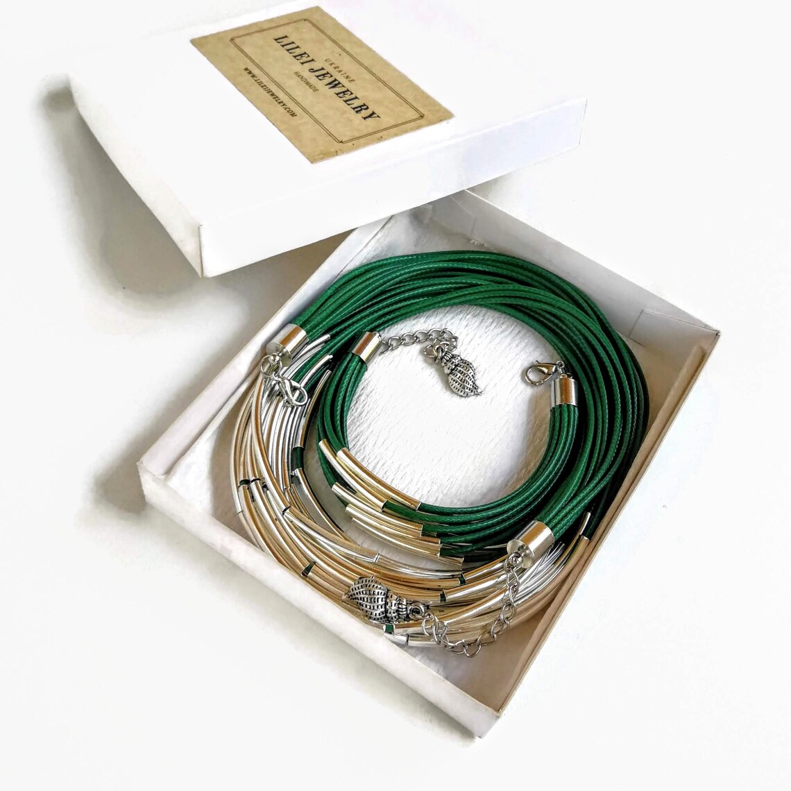 Forest Green Multistrand Jewelry Set of Necklace Bracelet - Etsy