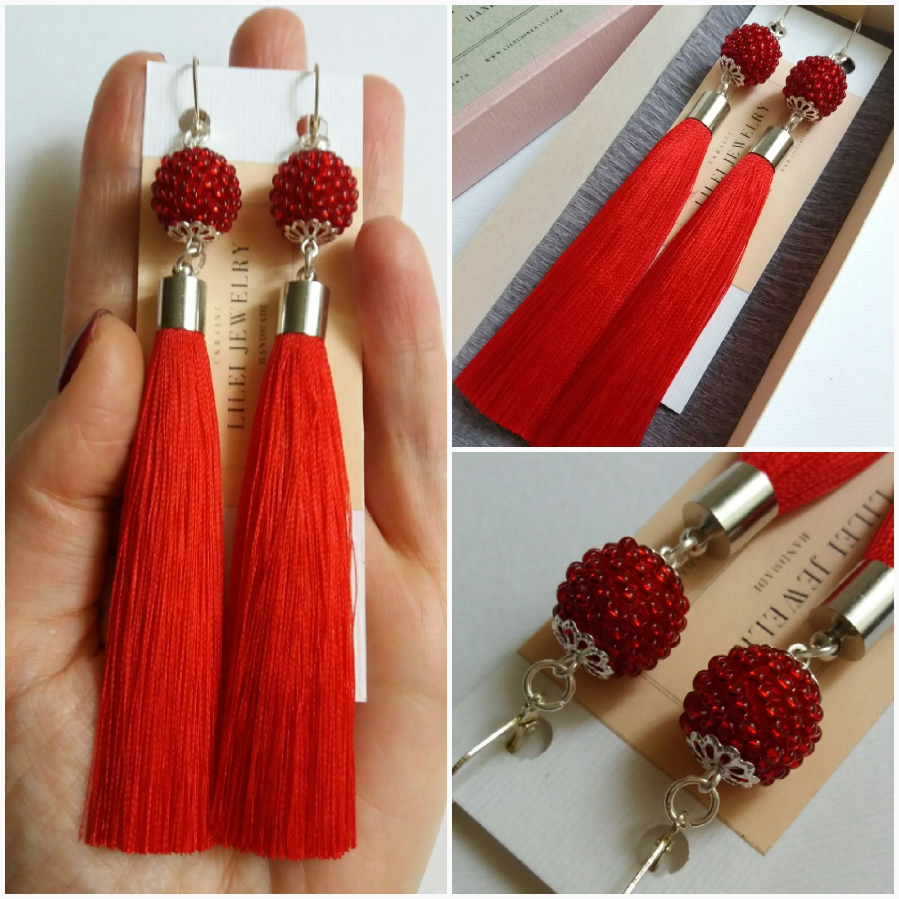 Red Tassel Earrings Long Red Trendy Earrings Unique Statement Earrings ...